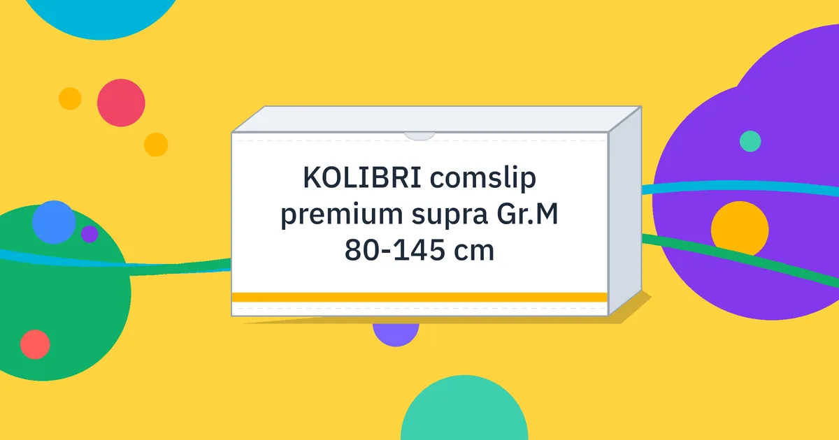 Symbolbild: Packung mit der Aufschrift KOLIBRI comslip premium supra Gr.M 80-145 cm (PZN 15564903) – Verfügbarkeit und Bezug in Apotheken in Frankfurt am Main
