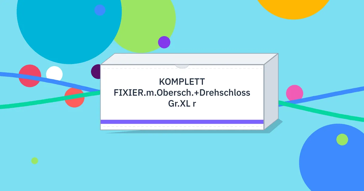 Symbolbild: Packung mit der Aufschrift KOMPLETT FIXIER.m.Obersch.+Drehschloss Gr.XL r (PZN 16014441) – Verfügbarkeit und Bezug in Apotheken in Frankfurt am Main