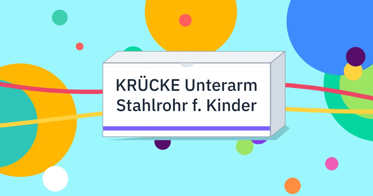 Symbolbild: Packung mit der Aufschrift KRÜCKE Unterarm Stahlrohr f. Kinder (PZN 01966354) – Verfügbarkeit und Bezug in Apotheken in Frankfurt am Main