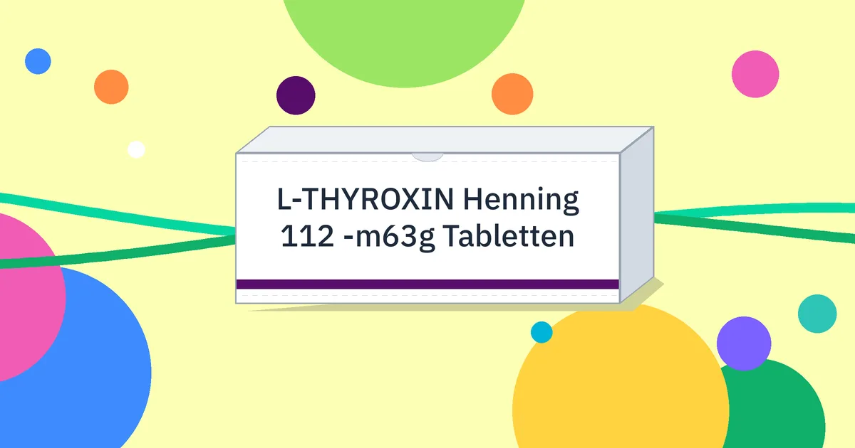 Symbolbild: Packung mit der Aufschrift L-THYROXIN Henning 112 -m63g Tabletten (PZN 16917551) – Verfügbarkeit und Bezug in Apotheken in Frankfurt am Main