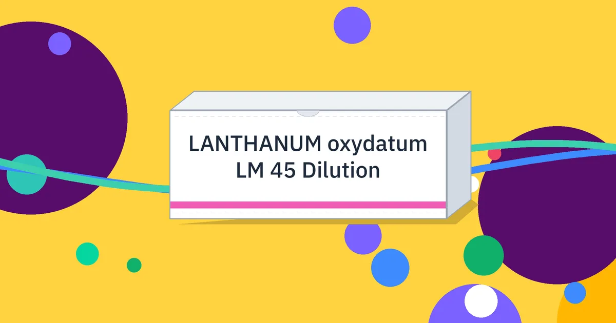 Symbolbild: Packung mit der Aufschrift LANTHANUM oxydatum LM 45 Dilution (PZN 13522467) – Verfügbarkeit und Bezug in Apotheken in Frankfurt am Main