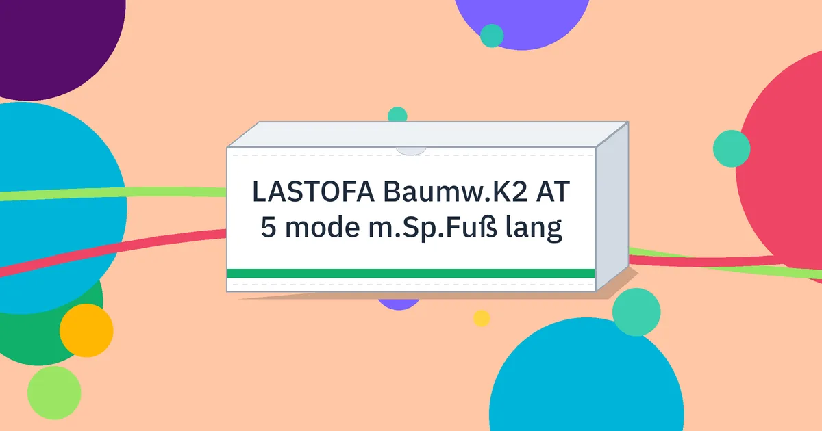 Symbolbild: Packung mit der Aufschrift LASTOFA Baumw.K2 AT 5 mode m.Sp.Fuß lang (PZN 01950293) – Verfügbarkeit und Bezug in Apotheken in Frankfurt am Main