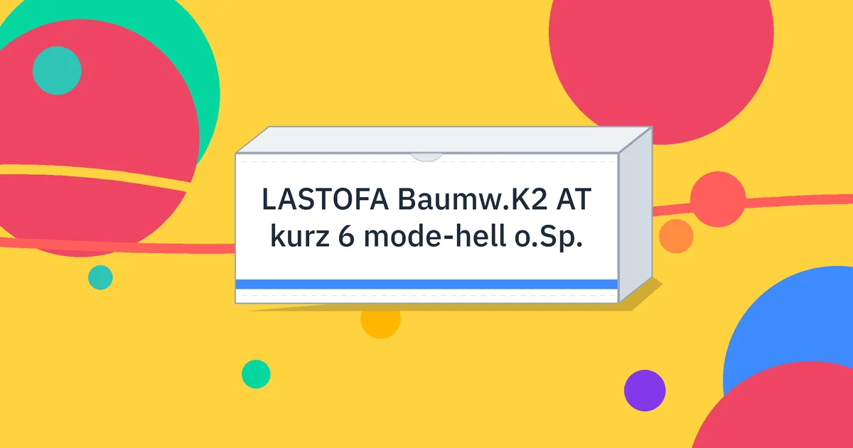 Symbolbild: Packung mit der Aufschrift LASTOFA Baumw.K2 AT kurz 6 mode-hell o.Sp. (PZN 01952205) – Verfügbarkeit und Bezug in Apotheken in Frankfurt am Main