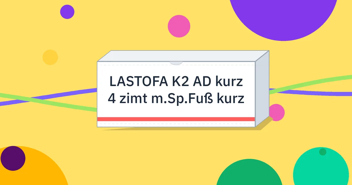 Symbolbild: Packung mit der Aufschrift LASTOFA K2 AD kurz 4 zimt m.Sp.Fuß kurz (PZN 13800587) – Verfügbarkeit und Bezug in Apotheken in Frankfurt am Main