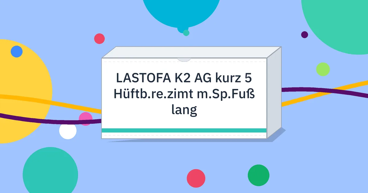 Symbolbild: Packung mit der Aufschrift LASTOFA K2 AG kurz 5 Hüftb.re.zimt m.Sp.Fuß lang (PZN 13811912) – Verfügbarkeit und Bezug in Apotheken in Frankfurt am Main