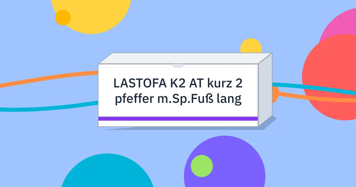 Symbolbild: Packung mit der Aufschrift LASTOFA K2 AT kurz 2 pfeffer m.Sp.Fuß lang (PZN 13808850) – Verfügbarkeit und Bezug in Apotheken in Frankfurt am Main