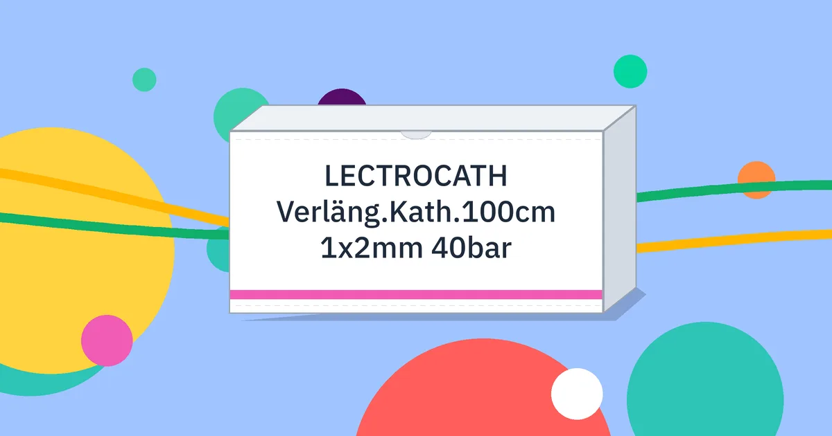 Symbolbild: Packung mit der Aufschrift LECTROCATH Verläng.Kath.100cm 1x2mm 40bar (PZN 00965878) – Verfügbarkeit und Bezug in Apotheken in Frankfurt am Main