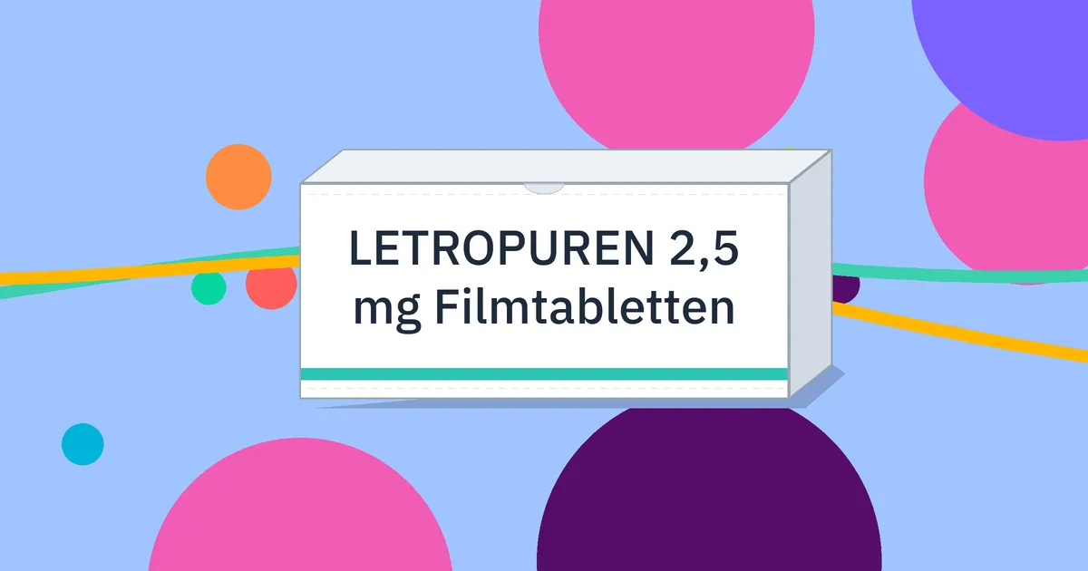 Symbolbild: Packung mit der Aufschrift LETROPUREN 2,5 mg Filmtabletten (PZN 17257476) – Verfügbarkeit und Bezug in Apotheken in Frankfurt am Main