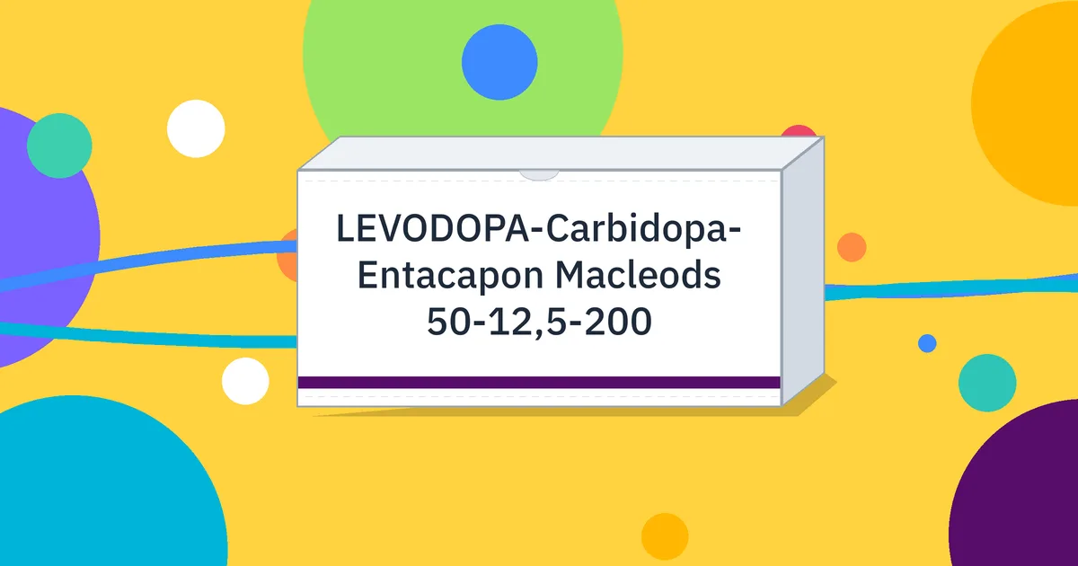 Symbolbild: Packung mit der Aufschrift LEVODOPA-Carbidopa-Entacapon Macleods 50-12,5-200 (PZN 18326972) – Verfügbarkeit und Bezug in Apotheken in Frankfurt am Main