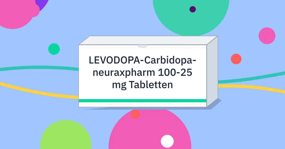Symbolbild: Packung mit der Aufschrift LEVODOPA-Carbidopa-neuraxpharm 100-25 mg Tabletten (PZN 02918239) – Verfügbarkeit und Bezug in Apotheken in Frankfurt am Main