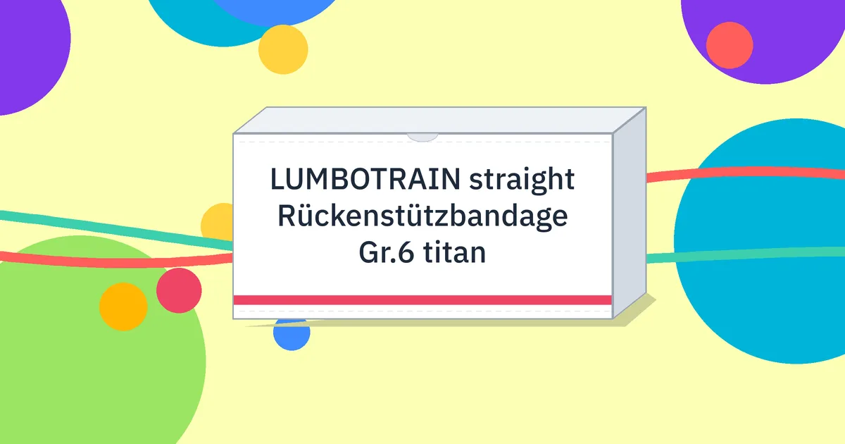 Symbolbild: Packung mit der Aufschrift LUMBOTRAIN straight Rückenstützbandage Gr.6 titan (PZN 19346474) – Verfügbarkeit und Bezug in Apotheken in Frankfurt am Main
