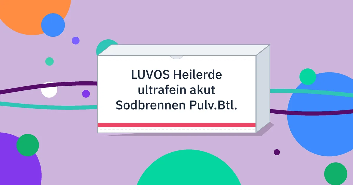 Symbolbild: Packung mit der Aufschrift LUVOS Heilerde ultrafein akut Sodbrennen Pulv.Btl. (PZN 18380730) – Verfügbarkeit und Bezug in Apotheken in Frankfurt am Main
