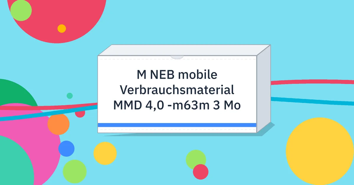 Symbolbild: Packung mit der Aufschrift M NEB mobile Verbrauchsmaterial MMD 4,0 -m63m 3 Mo (PZN 12465425) – Verfügbarkeit und Bezug in Apotheken in Frankfurt am Main
