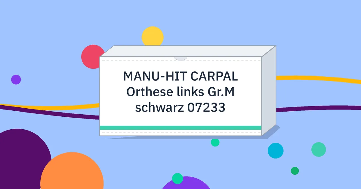 Symbolbild: Packung mit der Aufschrift MANU-HIT CARPAL Orthese links Gr.M schwarz 07233 (PZN 02014710) – Verfügbarkeit und Bezug in Apotheken in Frankfurt am Main
