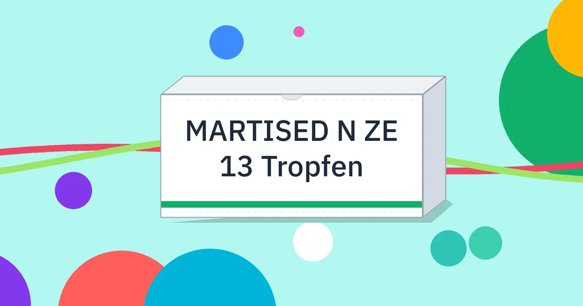 Symbolbild: Packung mit der Aufschrift MARTISED N ZE 13 Tropfen (PZN 07117656) – Verfügbarkeit und Bezug in Apotheken in Frankfurt am Main