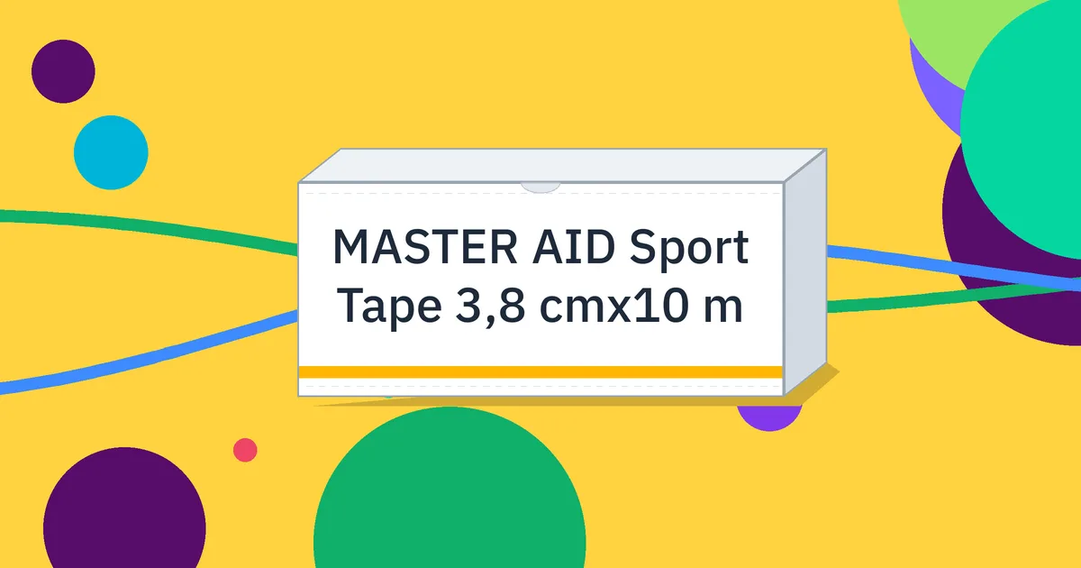 Symbolbild: Packung mit der Aufschrift MASTER AID Sport Tape 3,8 cmx10 m (PZN 10068022) – Verfügbarkeit und Bezug in Apotheken in Frankfurt am Main