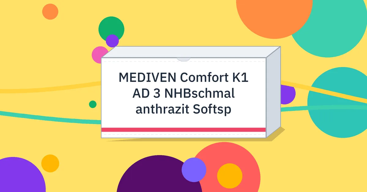 Symbolbild: Packung mit der Aufschrift MEDIVEN Comfort K1 AD 3 NHBschmal anthrazit Softsp (PZN 14561311) – Verfügbarkeit und Bezug in Apotheken in Frankfurt am Main