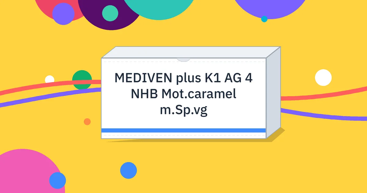 Symbolbild: Packung mit der Aufschrift MEDIVEN plus K1 AG 4 NHB Mot.caramel m.Sp.vg (PZN 15916331) – Verfügbarkeit und Bezug in Apotheken in Frankfurt am Main