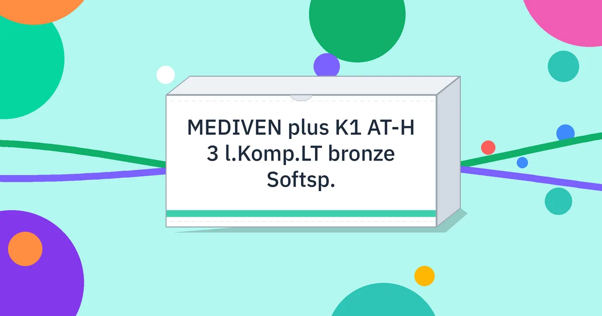 Symbolbild: Packung mit der Aufschrift MEDIVEN plus K1 AT-H 3 l.Komp.LT bronze Softsp. (PZN 15038379) – Verfügbarkeit und Bezug in Apotheken in Frankfurt am Main