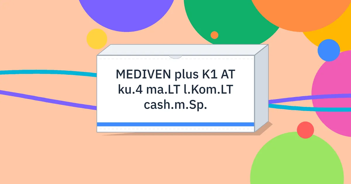 Symbolbild: Packung mit der Aufschrift MEDIVEN plus K1 AT ku.4 ma.LT l.Kom.LT cash.m.Sp. (PZN 15071738) – Verfügbarkeit und Bezug in Apotheken in Frankfurt am Main