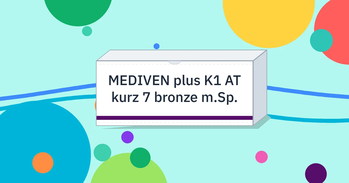 Symbolbild: Packung mit der Aufschrift MEDIVEN plus K1 AT kurz 7 bronze m.Sp. (PZN 15027134) – Verfügbarkeit und Bezug in Apotheken in Frankfurt am Main