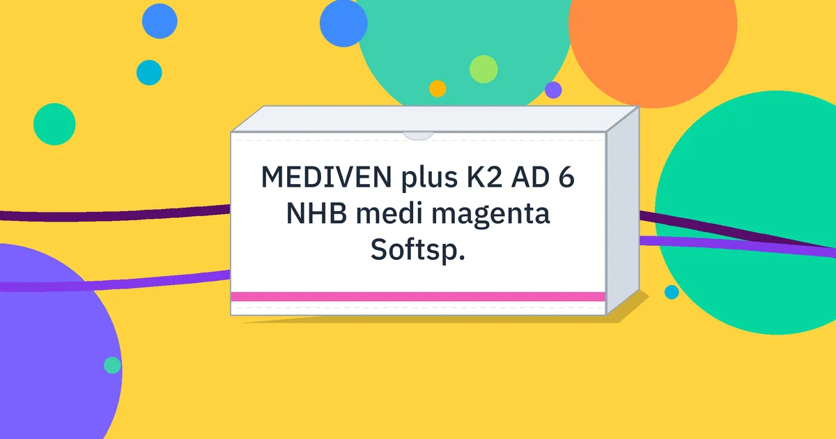 Symbolbild: Packung mit der Aufschrift MEDIVEN plus K2 AD 6 NHB medi magenta Softsp. (PZN 15936894) – Verfügbarkeit und Bezug in Apotheken in Frankfurt am Main