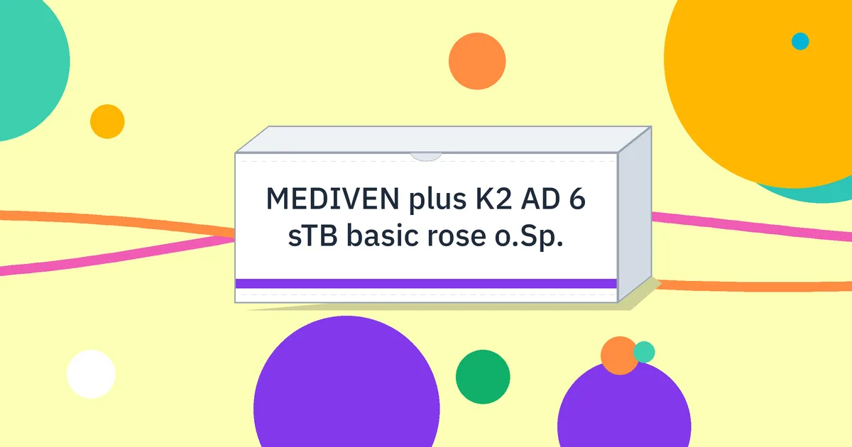Symbolbild: Packung mit der Aufschrift MEDIVEN plus K2 AD 6 sTB basic rose o.Sp. (PZN 15095696) – Verfügbarkeit und Bezug in Apotheken in Frankfurt am Main