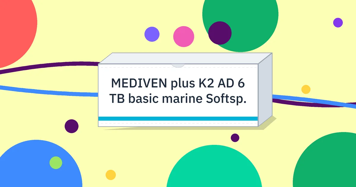 Symbolbild: Packung mit der Aufschrift MEDIVEN plus K2 AD 6 TB basic marine Softsp. (PZN 15093881) – Verfügbarkeit und Bezug in Apotheken in Frankfurt am Main