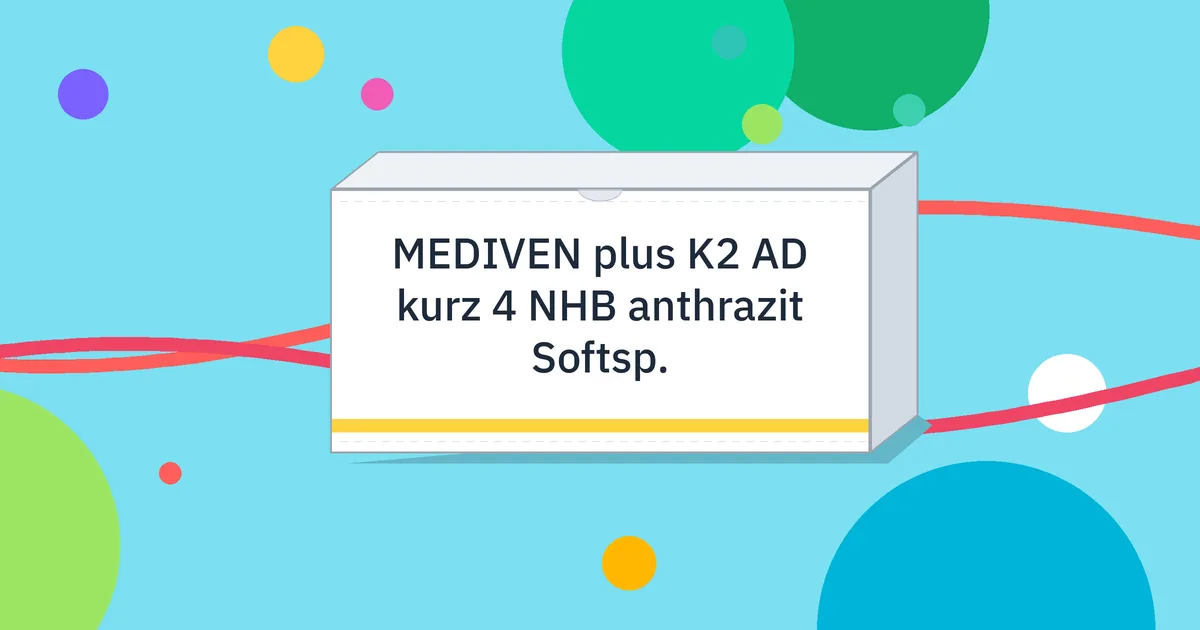 Symbolbild: Packung mit der Aufschrift MEDIVEN plus K2 AD kurz 4 NHB anthrazit Softsp. (PZN 15924833) – Verfügbarkeit und Bezug in Apotheken in Frankfurt am Main