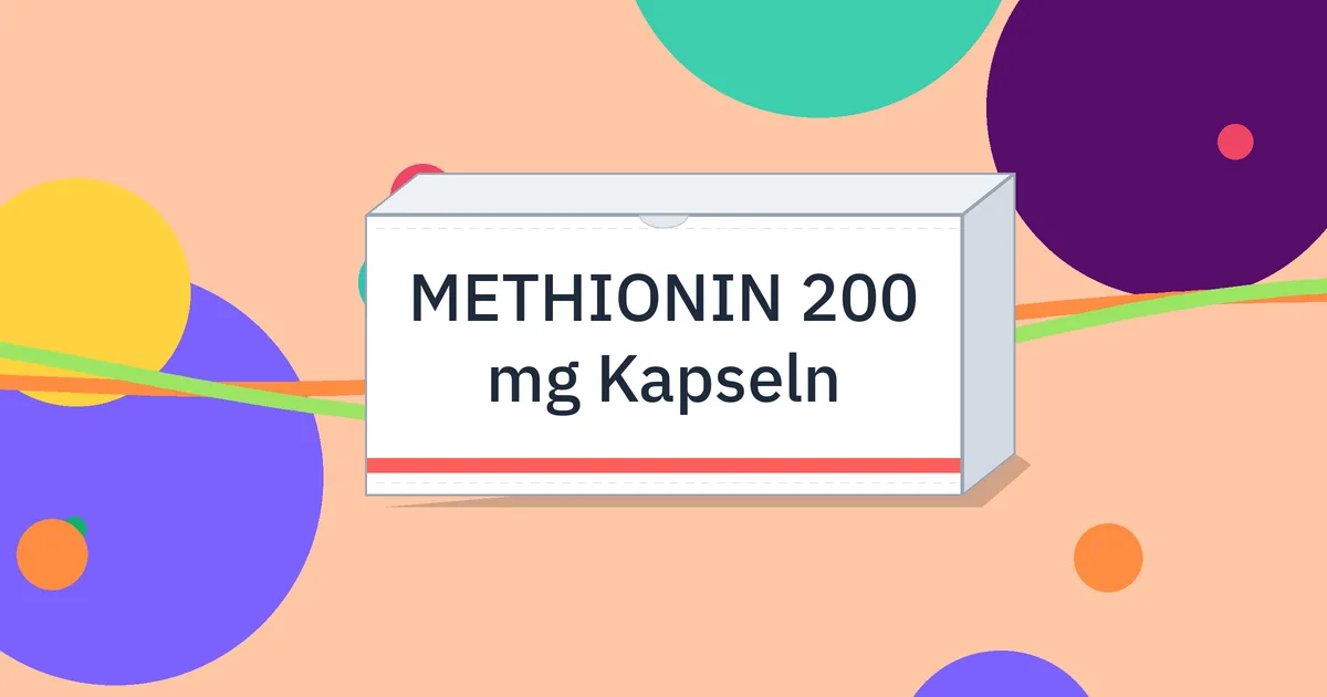 Symbolbild: Packung mit der Aufschrift METHIONIN 200 mg Kapseln (PZN 17016293) – Verfügbarkeit und Bezug in Apotheken in Frankfurt am Main