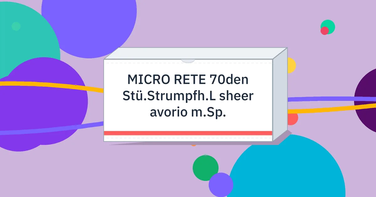 Symbolbild: Packung mit der Aufschrift MICRO RETE 70den Stü.Strumpfh.L sheer avorio m.Sp. (PZN 06450632) – Verfügbarkeit und Bezug in Apotheken in Frankfurt am Main