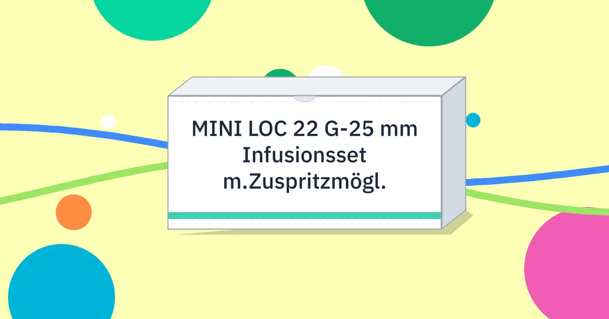 Symbolbild: Packung mit der Aufschrift MINI LOC 22 G-25 mm Infusionsset m.Zuspritzmögl. (PZN 18039356) – Verfügbarkeit und Bezug in Apotheken in Frankfurt am Main