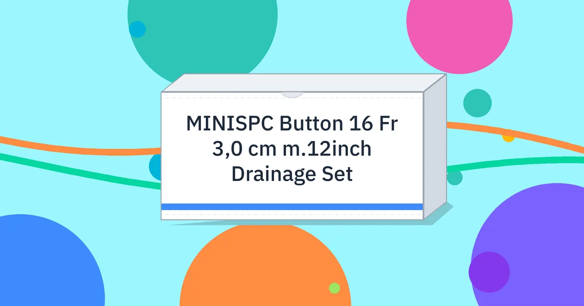 Symbolbild: Packung mit der Aufschrift MINISPC Button 16 Fr 3,0 cm m.12inch Drainage Set (PZN 20820863) – Verfügbarkeit und Bezug in Apotheken in Frankfurt am Main