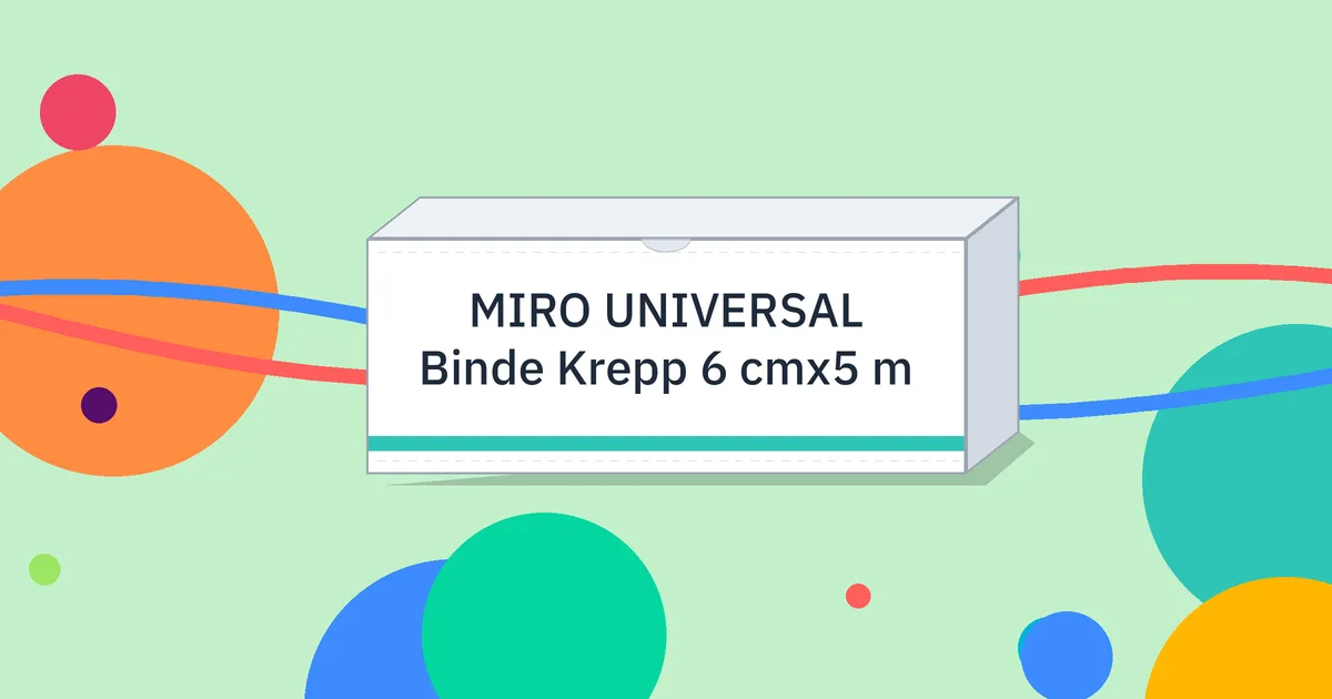 Symbolbild: Packung mit der Aufschrift MIRO UNIVERSAL Binde Krepp 6 cmx5 m (PZN 06853353) – Verfügbarkeit und Bezug in Apotheken in Frankfurt am Main