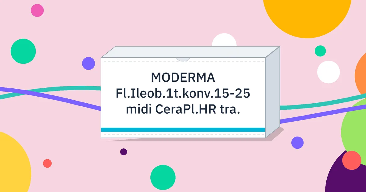 Symbolbild: Packung mit der Aufschrift MODERMA Fl.Ileob.1t.konv.15-25 midi CeraPl.HR tra. (PZN 18182349) – Verfügbarkeit und Bezug in Apotheken in Frankfurt am Main