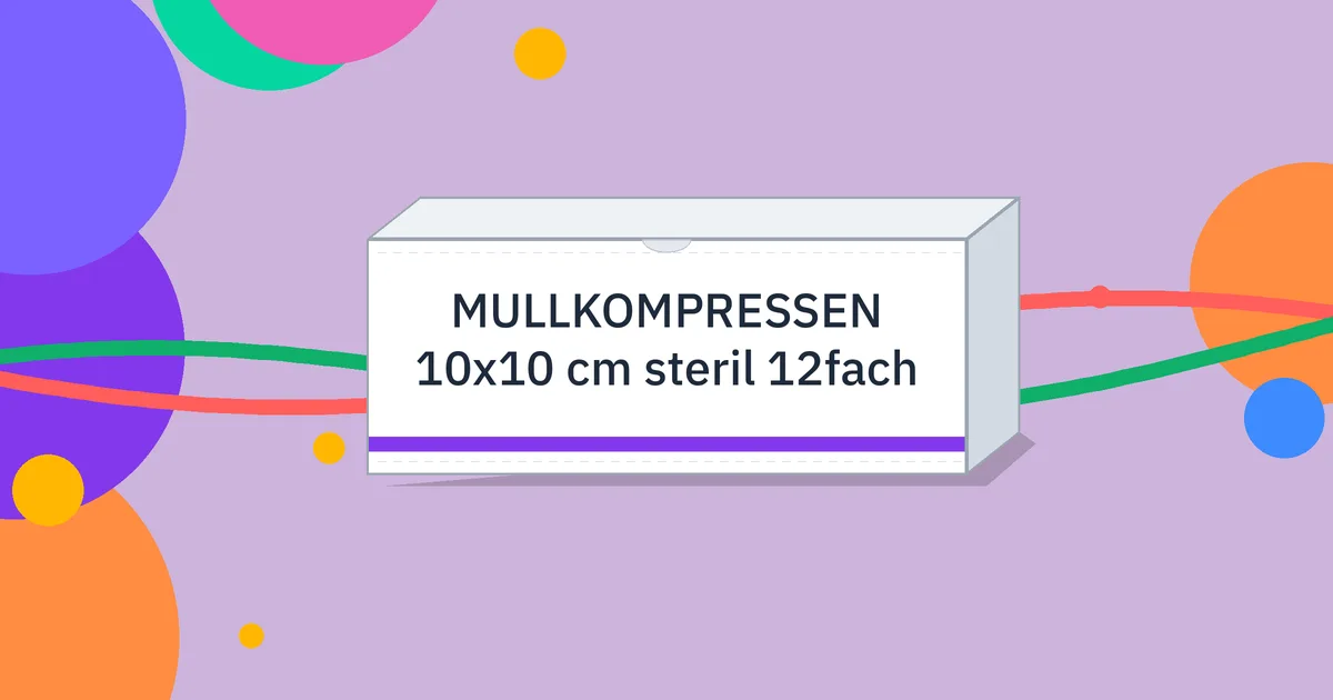 Symbolbild: Packung mit der Aufschrift MULLKOMPRESSEN 10x10 cm steril 12fach (PZN 01330745) – Verfügbarkeit und Bezug in Apotheken in Frankfurt am Main