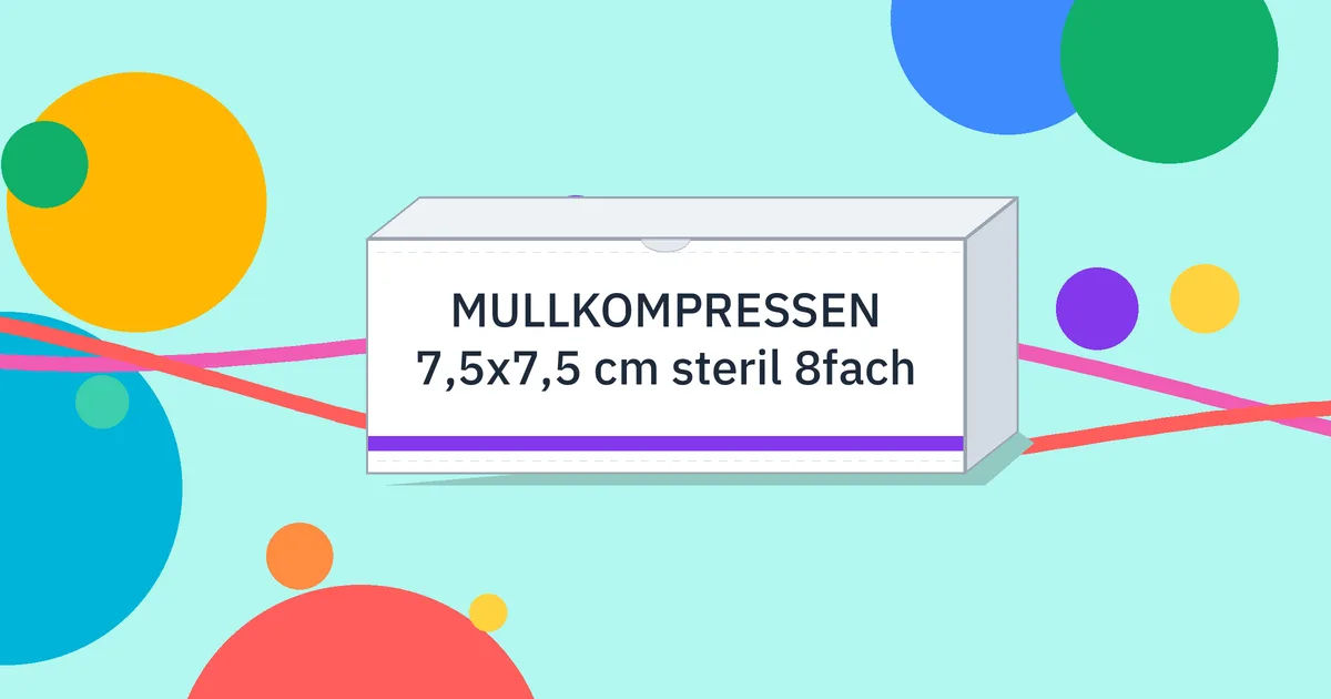 Symbolbild: Packung mit der Aufschrift MULLKOMPRESSEN 7,5x7,5 cm steril 8fach (PZN 04852852) – Verfügbarkeit und Bezug in Apotheken in Frankfurt am Main