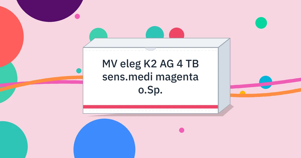 Symbolbild: Packung mit der Aufschrift MV eleg K2 AG 4 TB sens.medi magenta o.Sp. (PZN 14640683) – Verfügbarkeit und Bezug in Apotheken in Frankfurt am Main