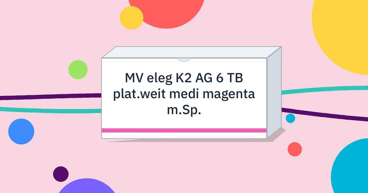 Symbolbild: Packung mit der Aufschrift MV eleg K2 AG 6 TB plat.weit medi magenta m.Sp. (PZN 14639958) – Verfügbarkeit und Bezug in Apotheken in Frankfurt am Main