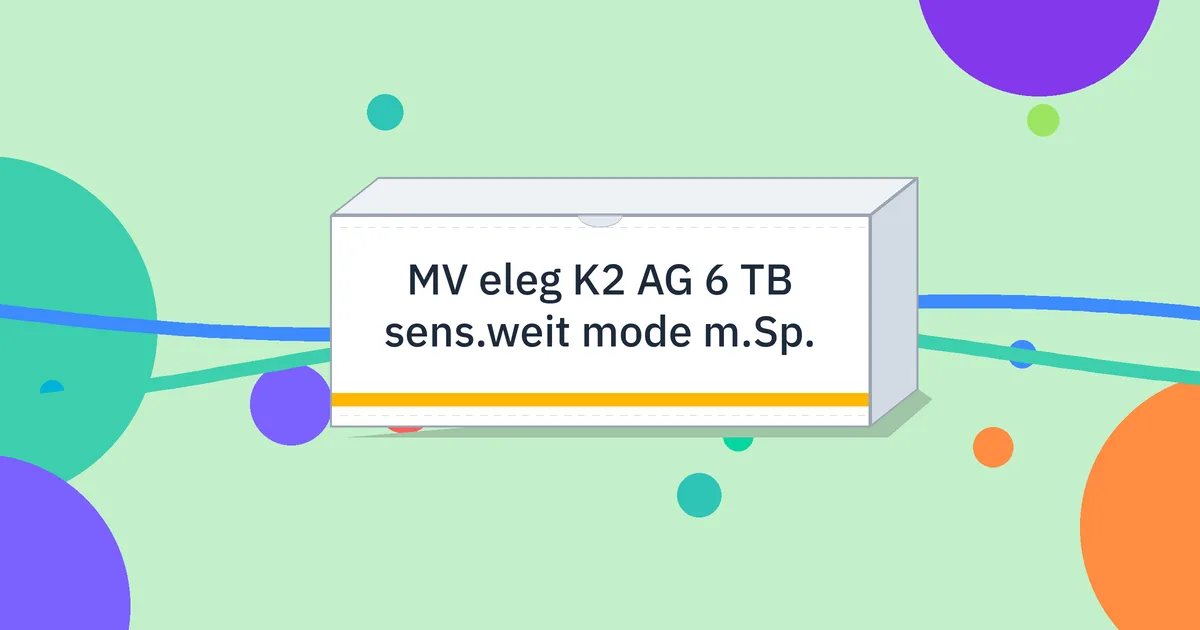 Symbolbild: Packung mit der Aufschrift MV eleg K2 AG 6 TB sens.weit mode m.Sp. (PZN 09867775) – Verfügbarkeit und Bezug in Apotheken in Frankfurt am Main