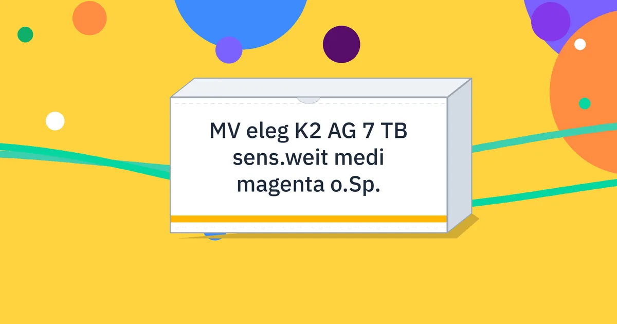Symbolbild: Packung mit der Aufschrift MV eleg K2 AG 7 TB sens.weit medi magenta o.Sp. (PZN 14641257) – Verfügbarkeit und Bezug in Apotheken in Frankfurt am Main
