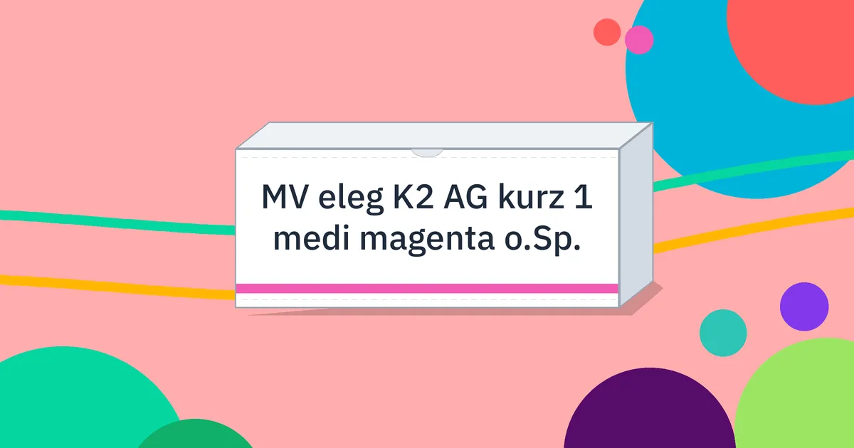 Symbolbild: Packung mit der Aufschrift MV eleg K2 AG kurz 1 medi magenta o.Sp. (PZN 14637669) – Verfügbarkeit und Bezug in Apotheken in Frankfurt am Main