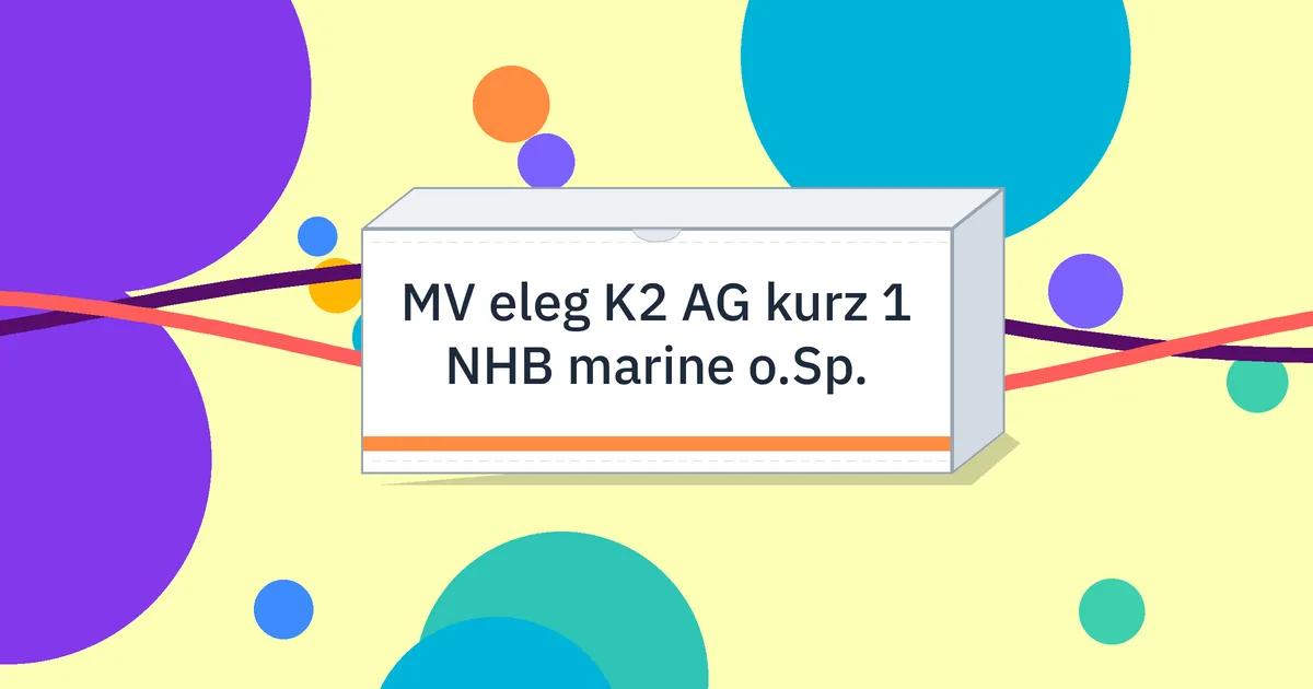 Symbolbild: Packung mit der Aufschrift MV eleg K2 AG kurz 1 NHB marine o.Sp. (PZN 15717005) – Verfügbarkeit und Bezug in Apotheken in Frankfurt am Main
