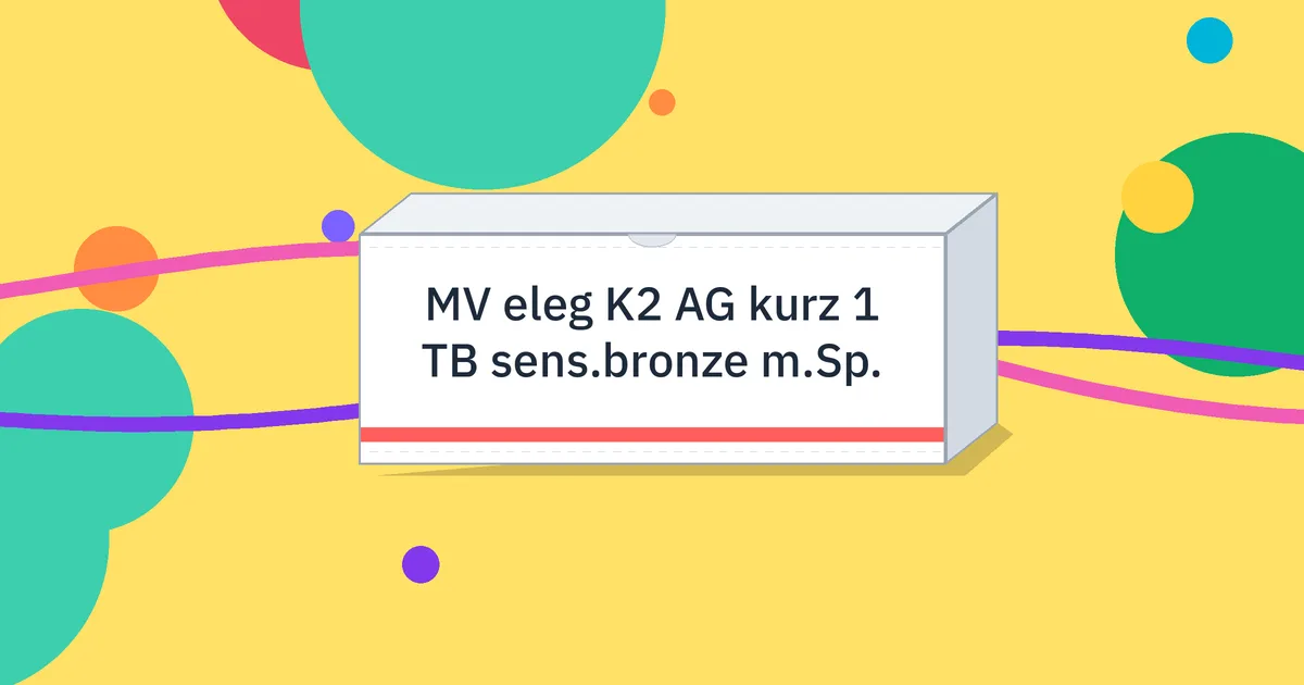 Symbolbild: Packung mit der Aufschrift MV eleg K2 AG kurz 1 TB sens.bronze m.Sp. (PZN 14716529) – Verfügbarkeit und Bezug in Apotheken in Frankfurt am Main