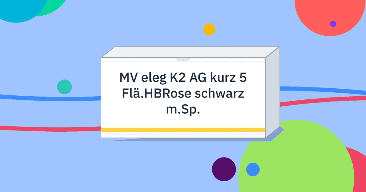 Symbolbild: Packung mit der Aufschrift MV eleg K2 AG kurz 5 Flä.HBRose schwarz m.Sp. (PZN 15705226) – Verfügbarkeit und Bezug in Apotheken in Frankfurt am Main