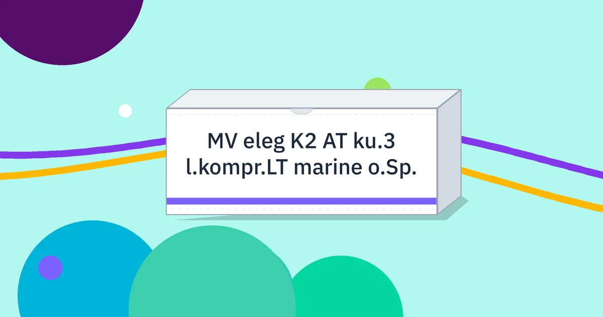 Symbolbild: Packung mit der Aufschrift MV eleg K2 AT ku.3 l.kompr.LT marine o.Sp. (PZN 15287875) – Verfügbarkeit und Bezug in Apotheken in Frankfurt am Main