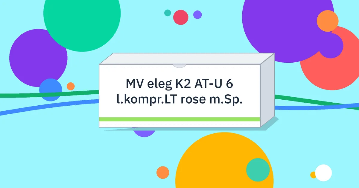 Symbolbild: Packung mit der Aufschrift MV eleg K2 AT-U 6 l.kompr.LT rose m.Sp. (PZN 15290239) – Verfügbarkeit und Bezug in Apotheken in Frankfurt am Main