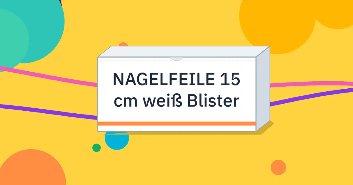 Symbolbild: Packung mit der Aufschrift NAGELFEILE 15 cm weiß Blister (PZN 10349488) – Verfügbarkeit und Bezug in Apotheken in Frankfurt am Main