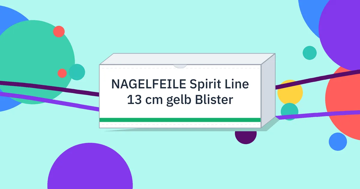 Symbolbild: Packung mit der Aufschrift NAGELFEILE Spirit Line 13 cm gelb Blister (PZN 01579605) – Verfügbarkeit und Bezug in Apotheken in Frankfurt am Main