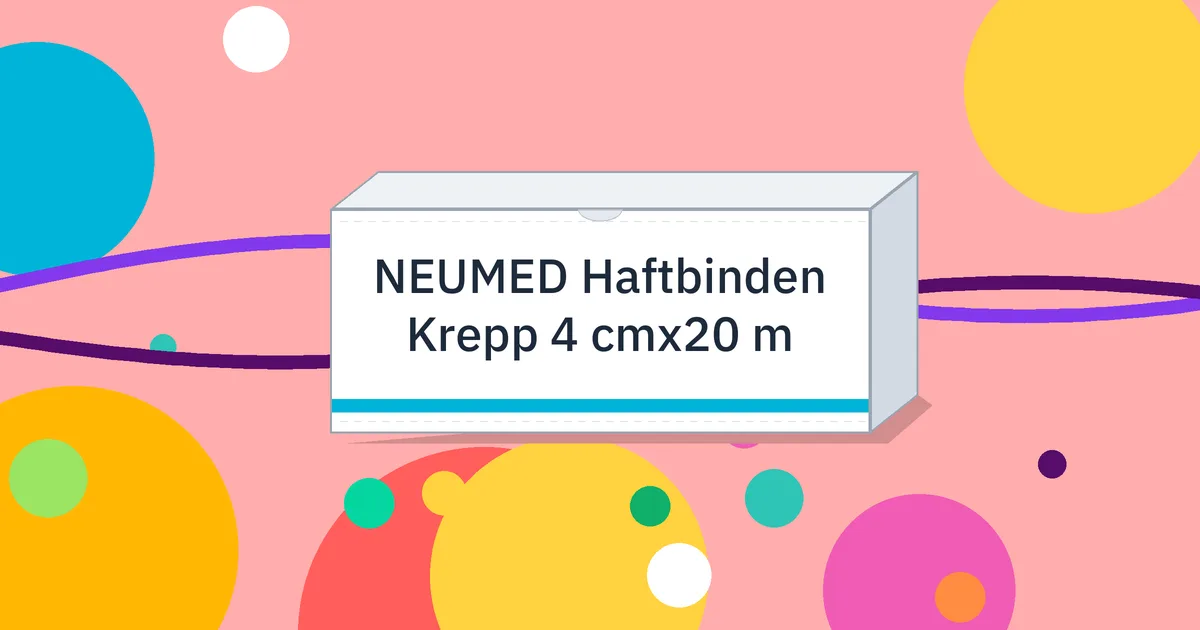 Symbolbild: Packung mit der Aufschrift NEUMED Haftbinden Krepp 4 cmx20 m (PZN 02723234) – Verfügbarkeit und Bezug in Apotheken in Frankfurt am Main